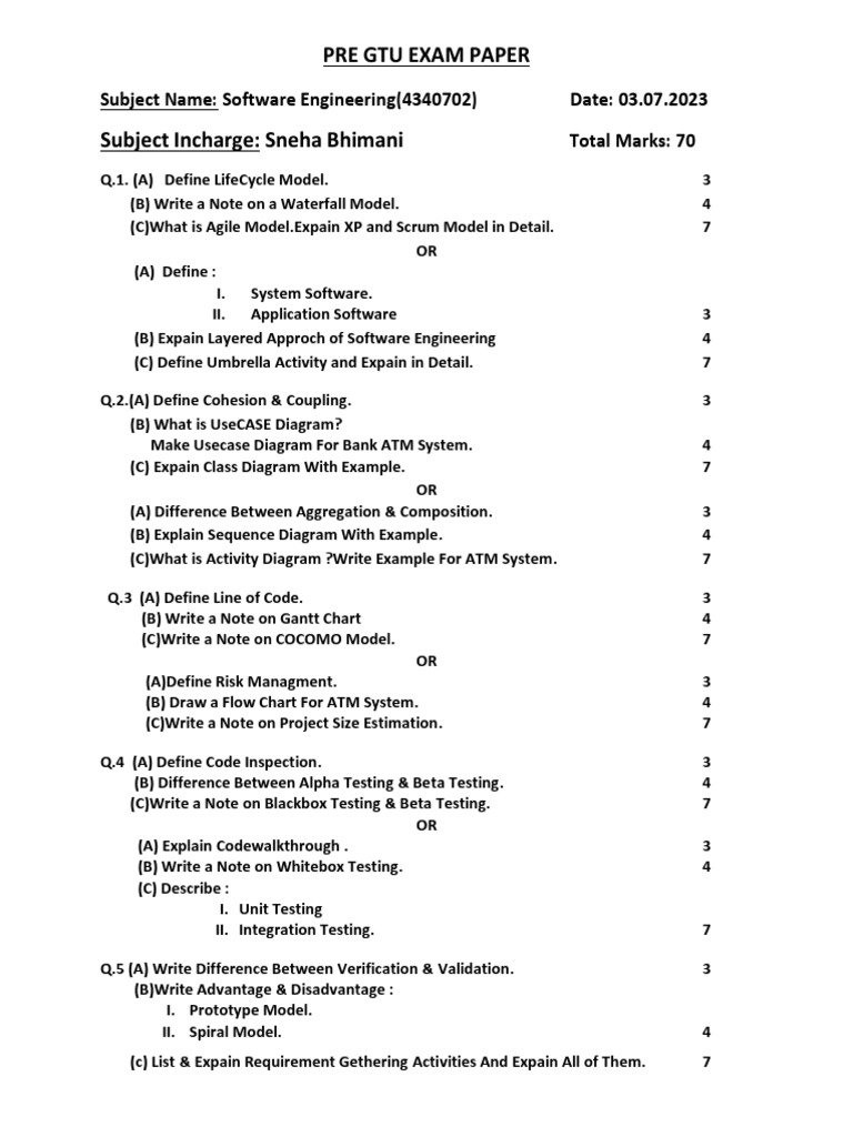 Pre Gtu Exam Paper | PDF | Software Testing | Use Case