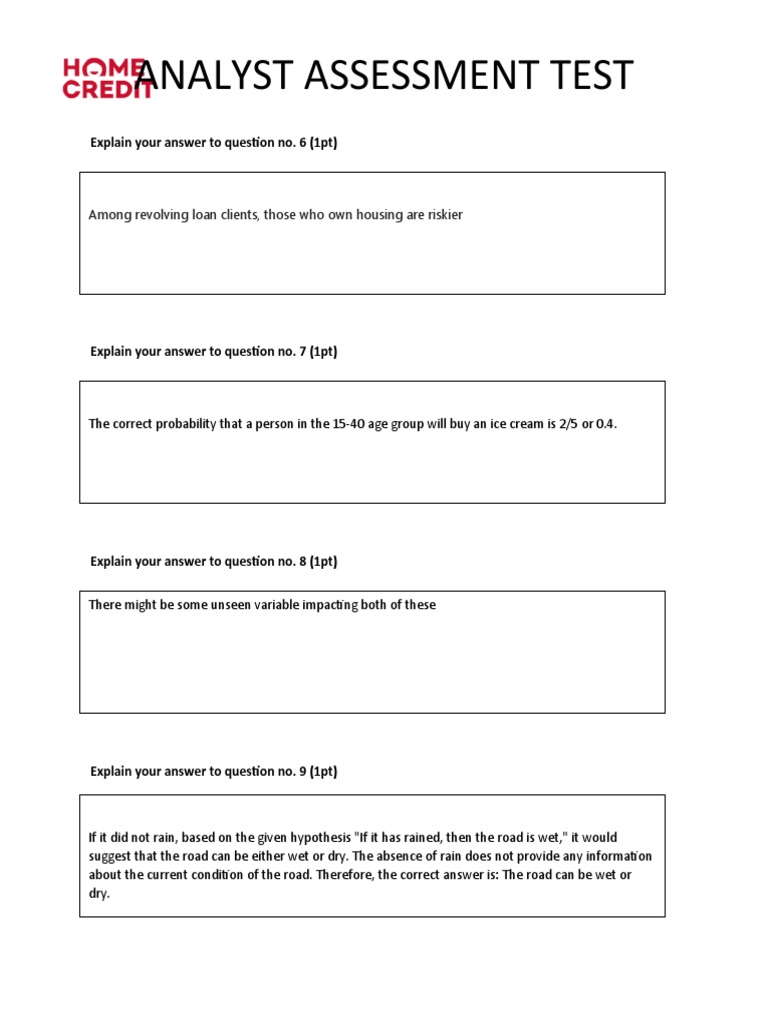 Analyst Assessment Test - 1 (ANSWER) | PDF | Probability | Information