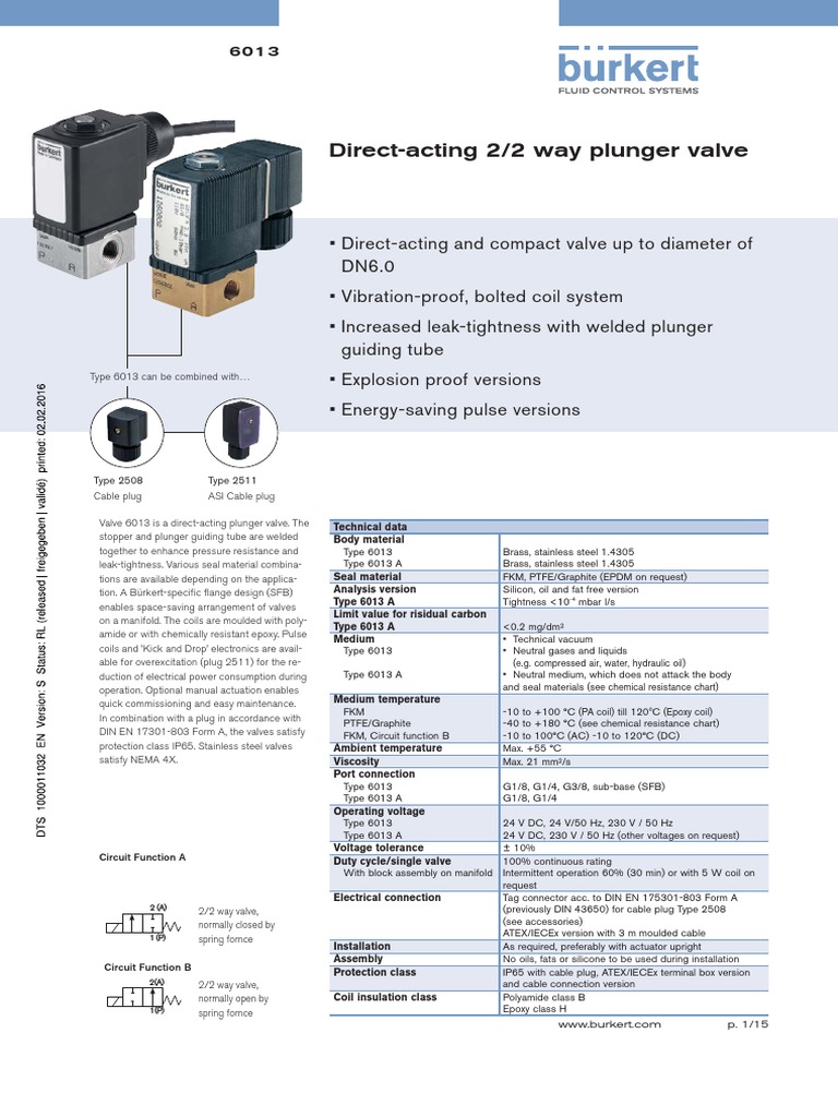 Burkert Type 6013 Solenoid Valve | PDF | Valve | Electrical Connector