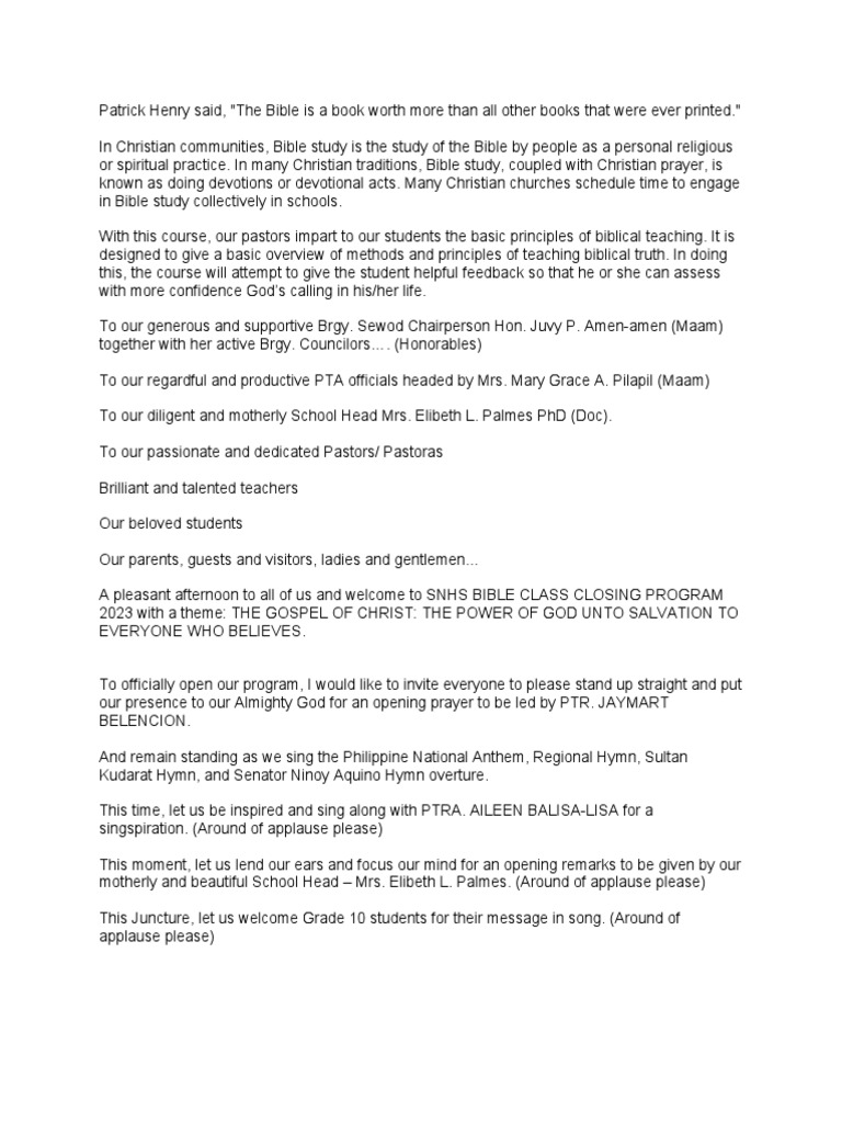 BIBLE CLOSING SCRIPT | PDF