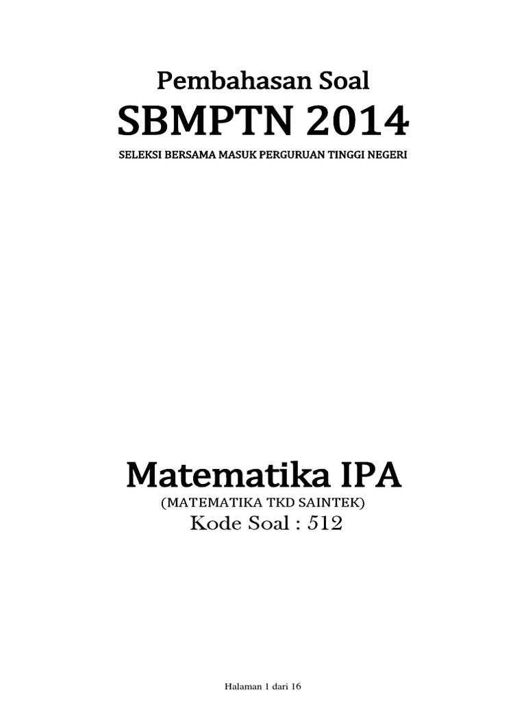 2014 Soal SBMPTN TKD Saintek Matematika | PDF