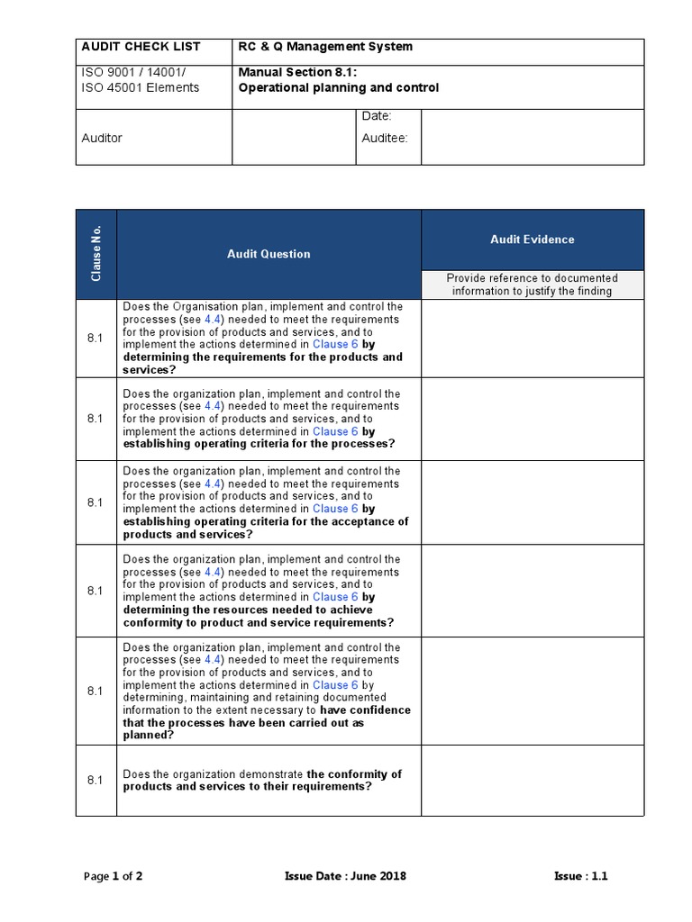 Section 8.1 - Operational Planning and Control | PDF | Audit | Business