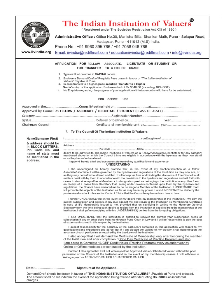 Valuer Membership Application | PDF | Real Estate Appraisal | Engineer