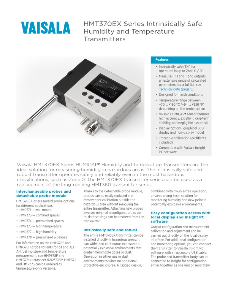 HMT370EX Intrinsically Safe Transmitter | PDF | Humidity | Calibration