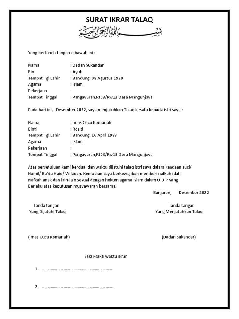 Surat Ikrar Talaq | PDF