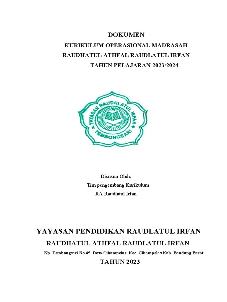 Kurikulum RA Raudlatul Irfan 2023/2024 | PDF | Karier & Perkembangan ...