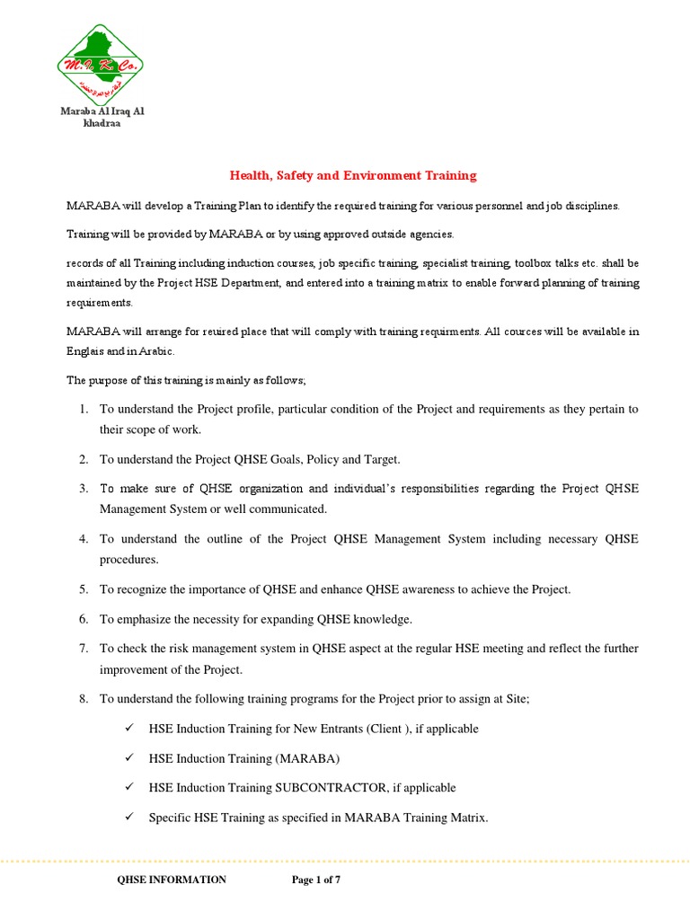 QHSE Training and Induction Overview | PDF | Occupational Safety And ...