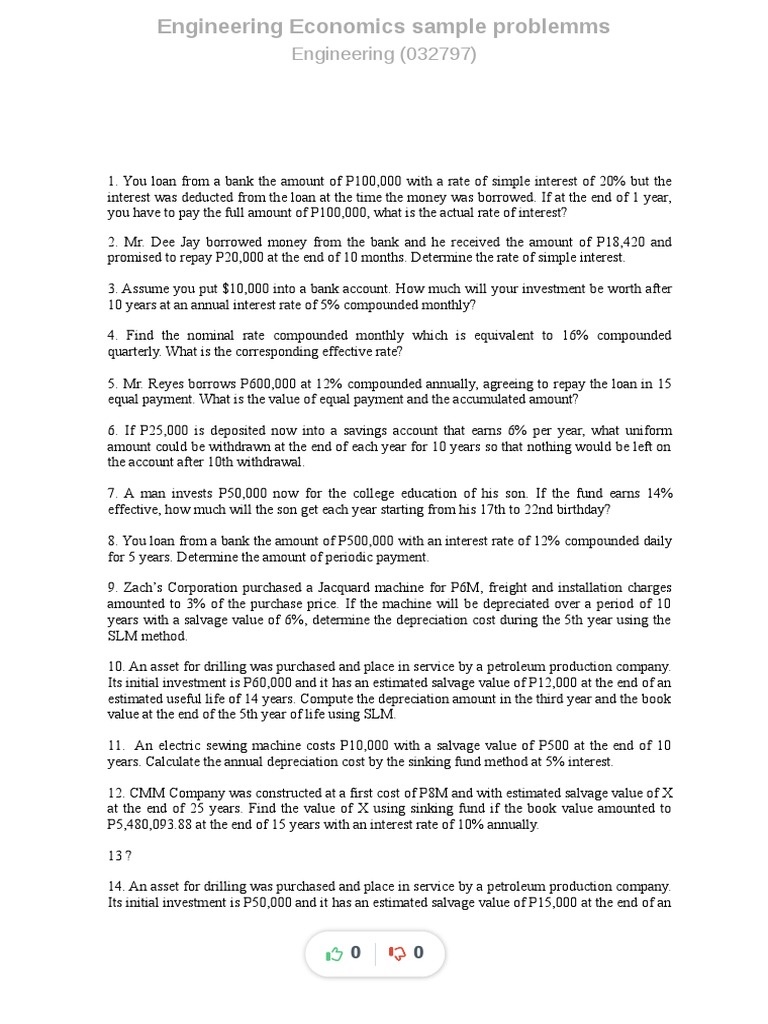 Engineering Economics Sample Problemms - Compress | PDF | Interest ...