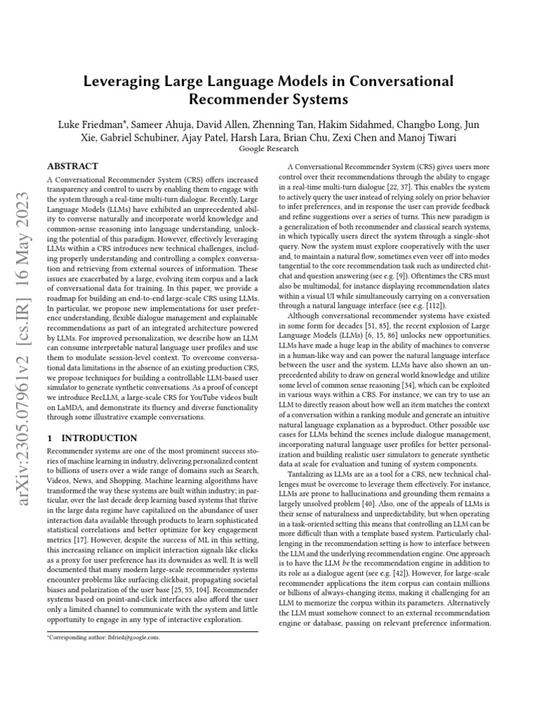 Google LLM Conversational Recs | PDF | Information Retrieval | Deep Learning