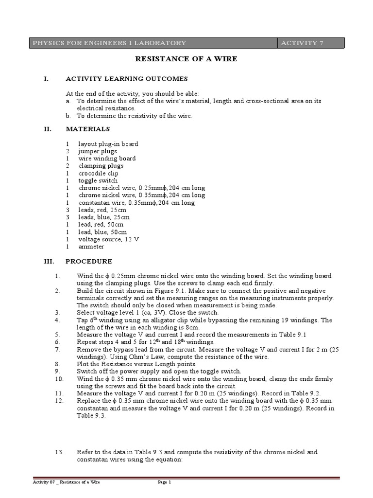 Resistance Measurement of Wire Types | PDF | Electrical Resistance And ...