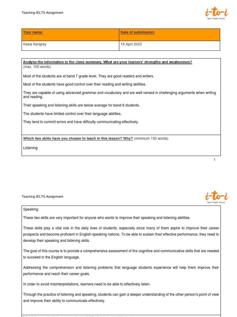 Teaching IELTS - Assignment | PDF | Lesson Plan | Reading Comprehension