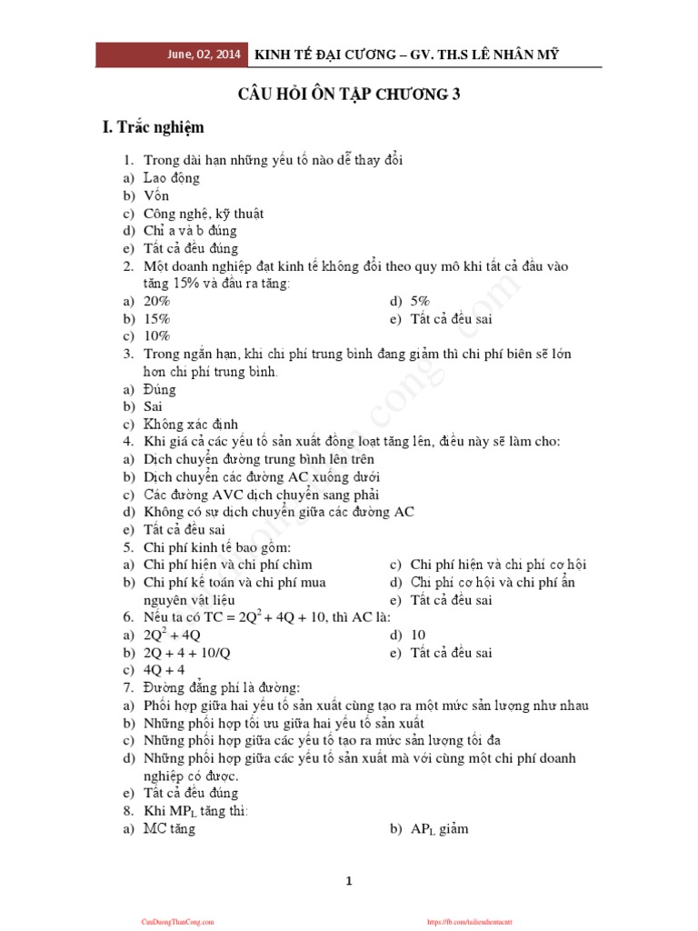463 Kinh Te Dai Cuong Le Nhan My Bai Tap KTDC Chuong 3 | PDF