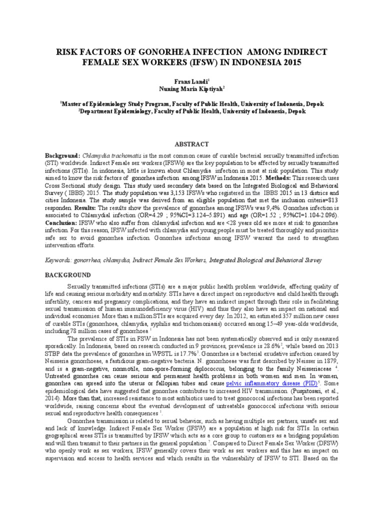 Risk Factors Of Gonorhea Infection Among Indirect Female Sex Workers 