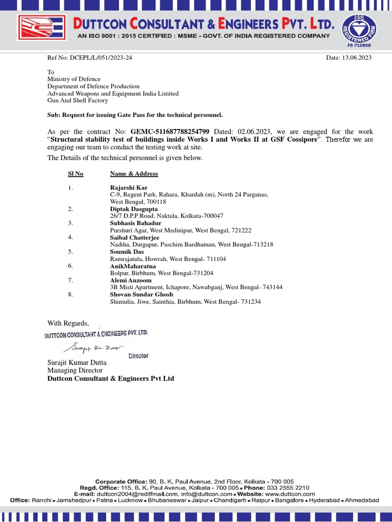 Application For Issuing Gate Pass | PDF