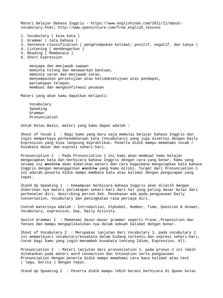 Materi Belajar Bahasa Inggris | PDF