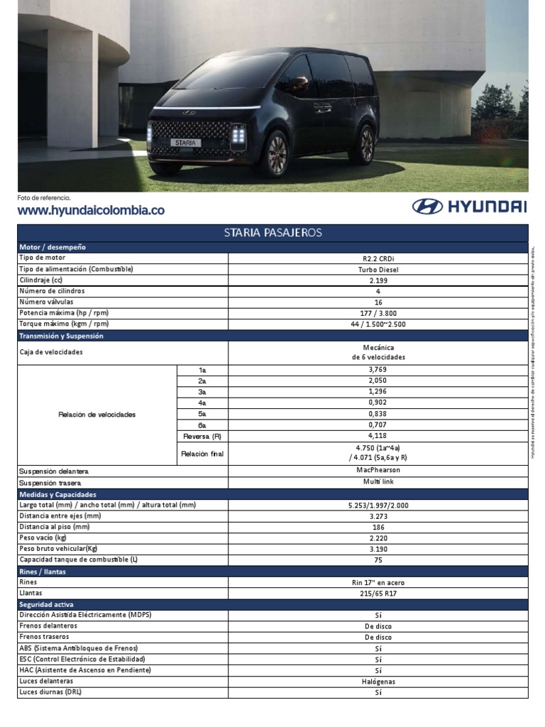 Ficha Tecnica STARIA 2022 | PDF | Tecnología