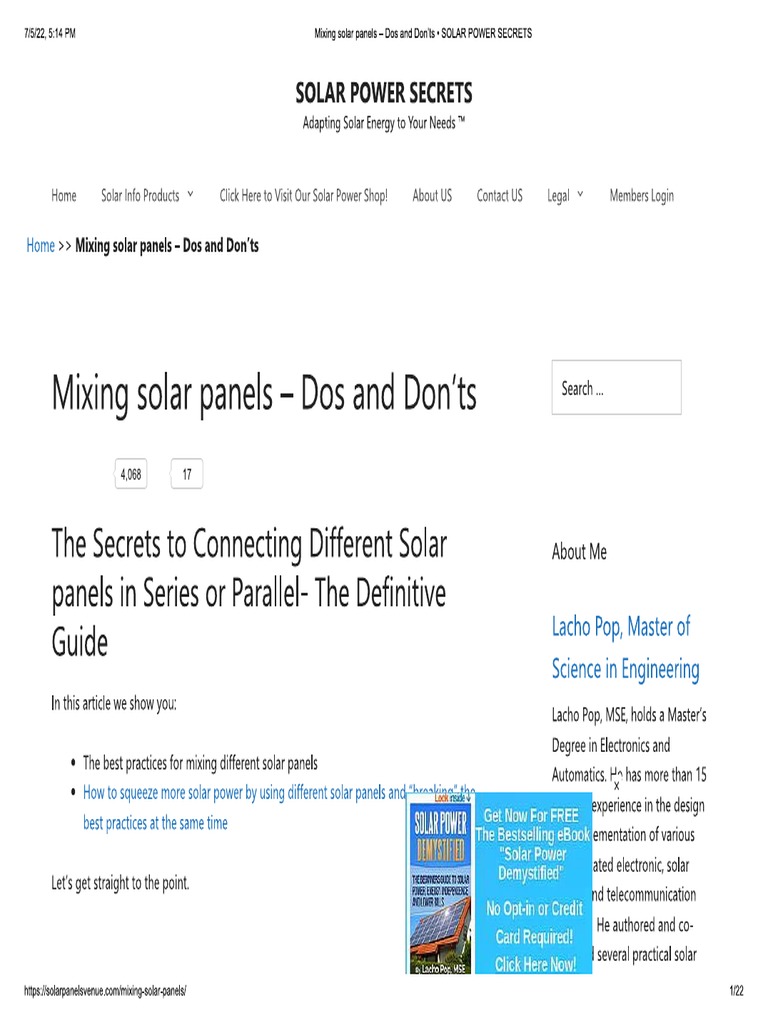 Mixing solar panels – Dos and Don’ts • SOLAR POWER SECRETS | PDF