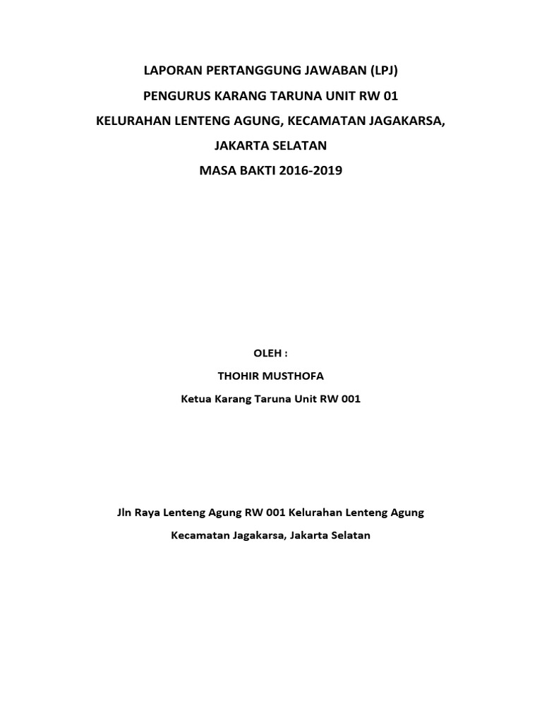 LPJ Karang Taruna RW.01 Periode 2016-2019 | PDF