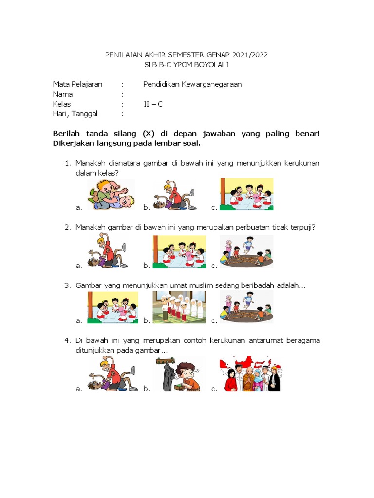 Soal PKN SDLB C/C1 Kelas 1 | PDF