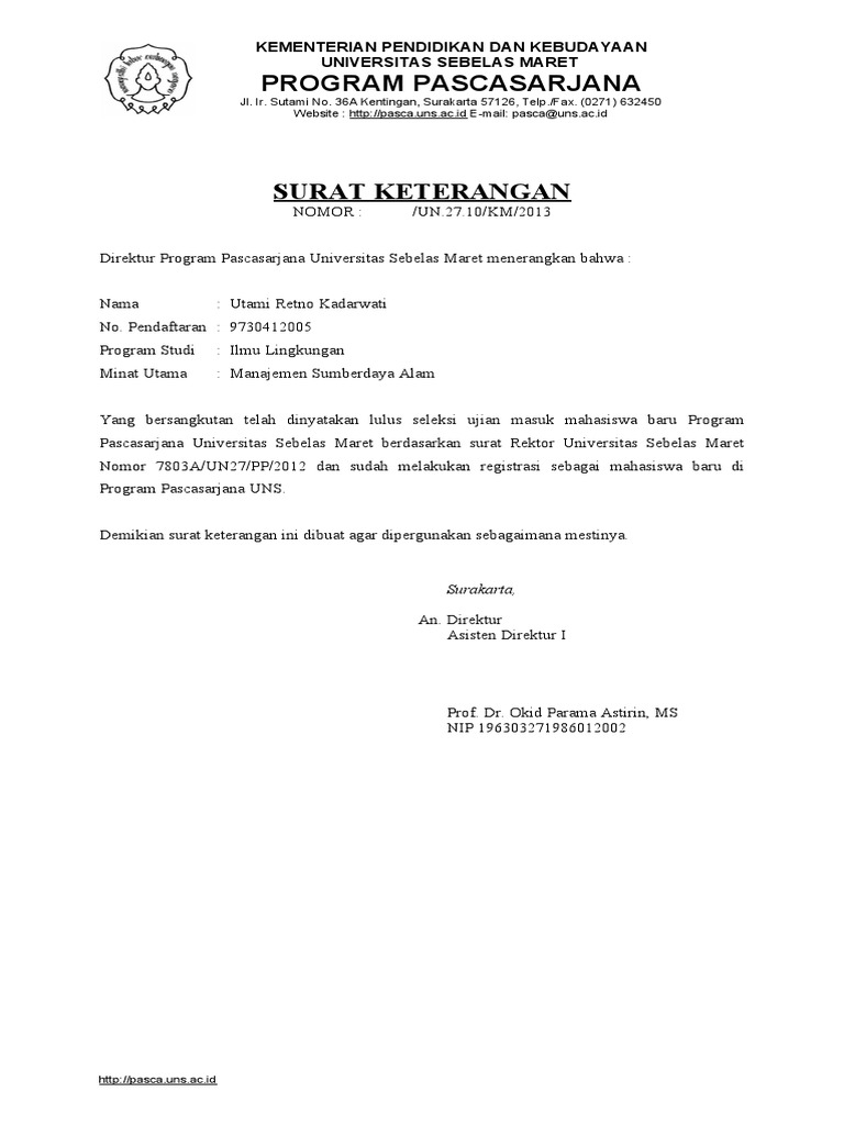 Urk Form Surat Keterangan Pps Uns Diterima Dan Akreditasi Ute | PDF