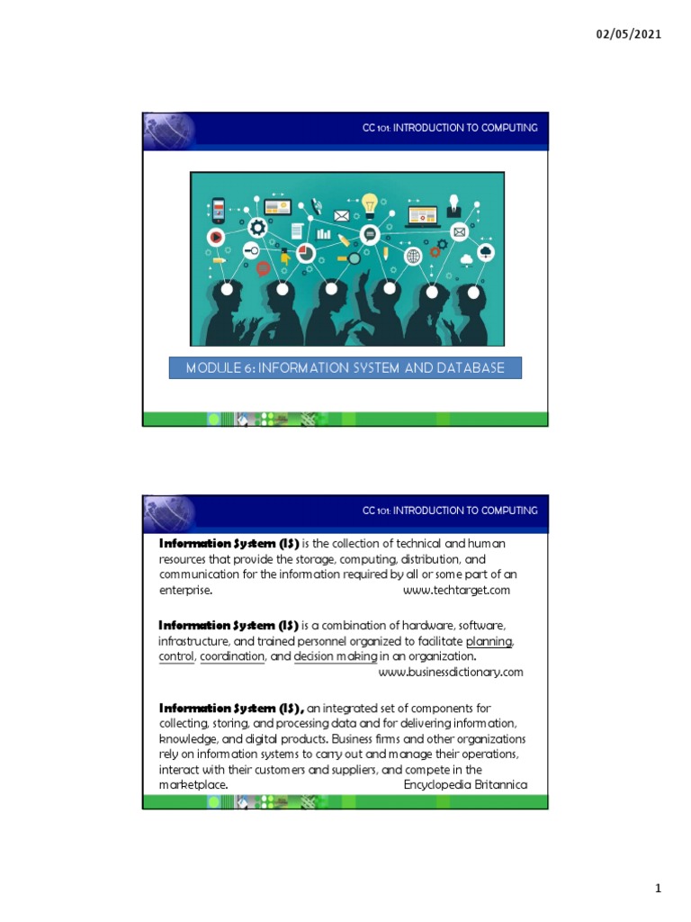 Cc101 Introduction To Computing Module 6 Pdf Databases Information System