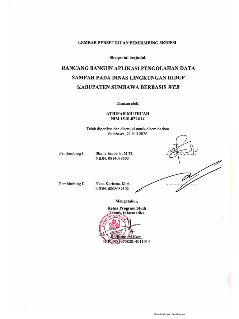 Contoh lembar persetujuan skripsi | PDF