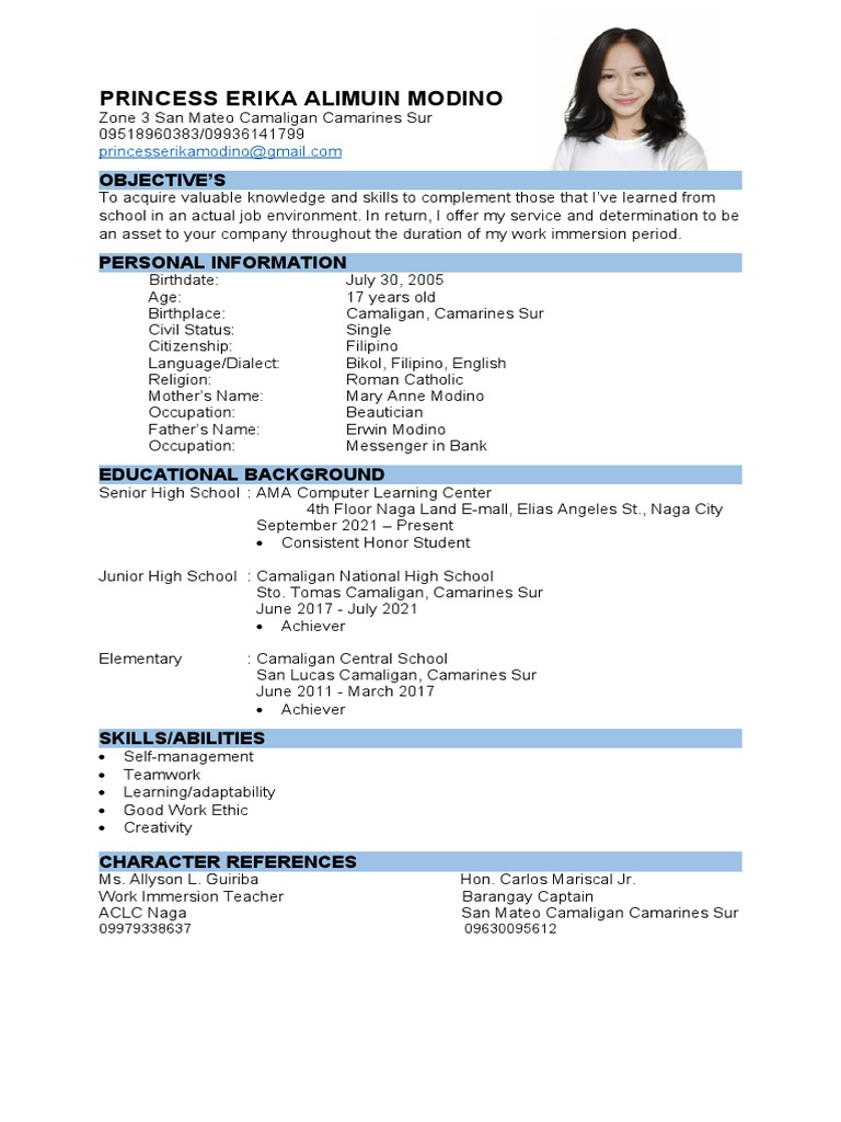Princess Erika Modino Resume | PDF