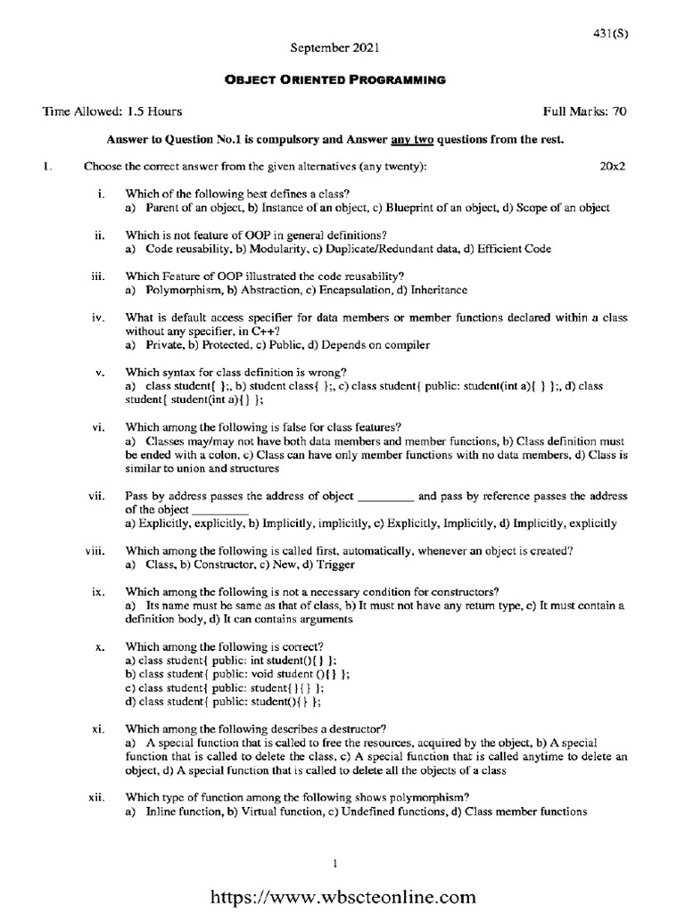 CST 4 Sem Object Oriented Programming 431 S Sep 2021 | PDF