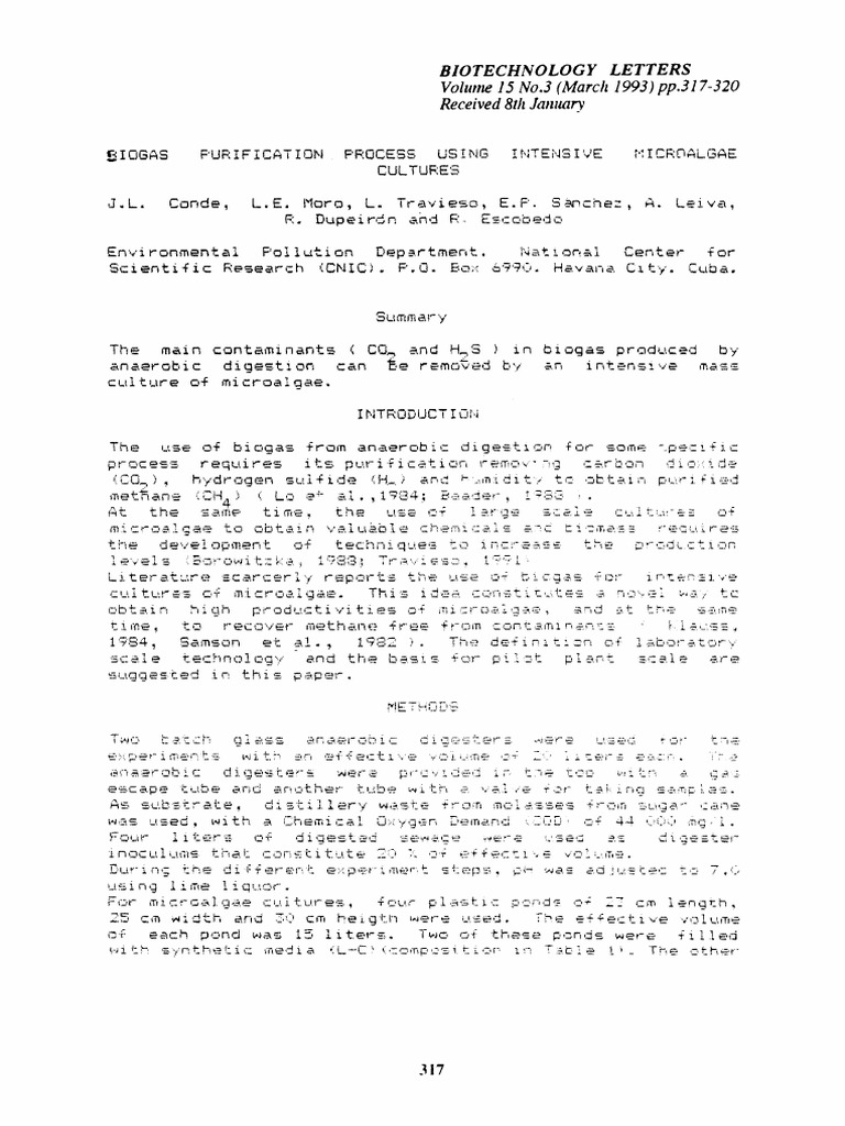 Biogas Purification Process Using Intensive Microalgae Cultures | PDF ...