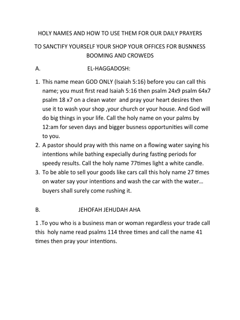 HOLY NAMES AND HOW TO USE THEM FOR OUR DAILY PRAYERS 1 | PDF | Prayer ...