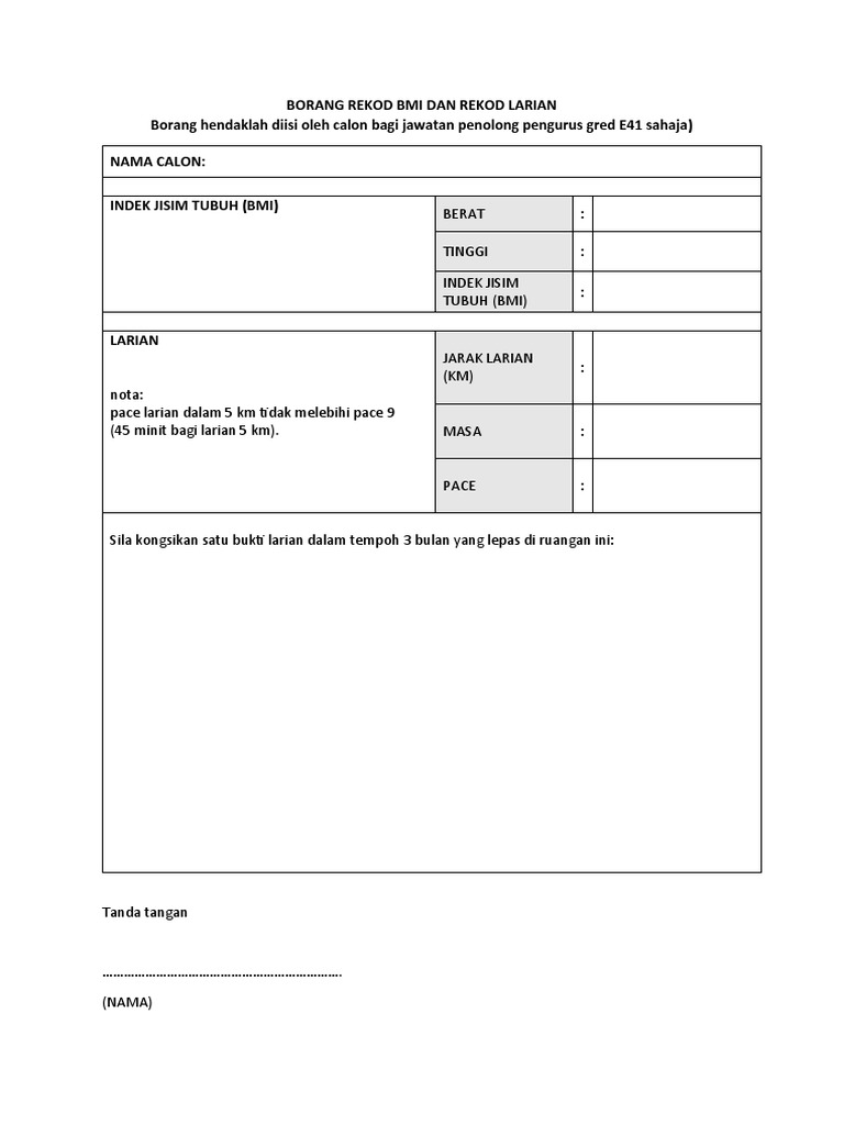 Borang Rekod Bmi Dan Rekod Larian | PDF