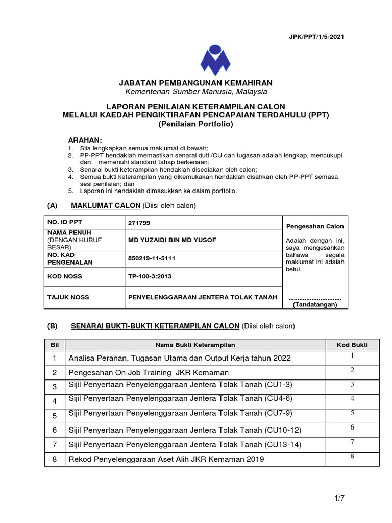Lampiran 4 - Borang Laporan Penilaian Keterampilan Calon Melalui Kaedah ...