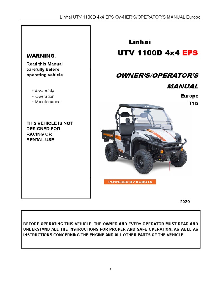 Linhai UTV 1100 Diesel Manual en | PDF | Four Wheel Drive | Brake