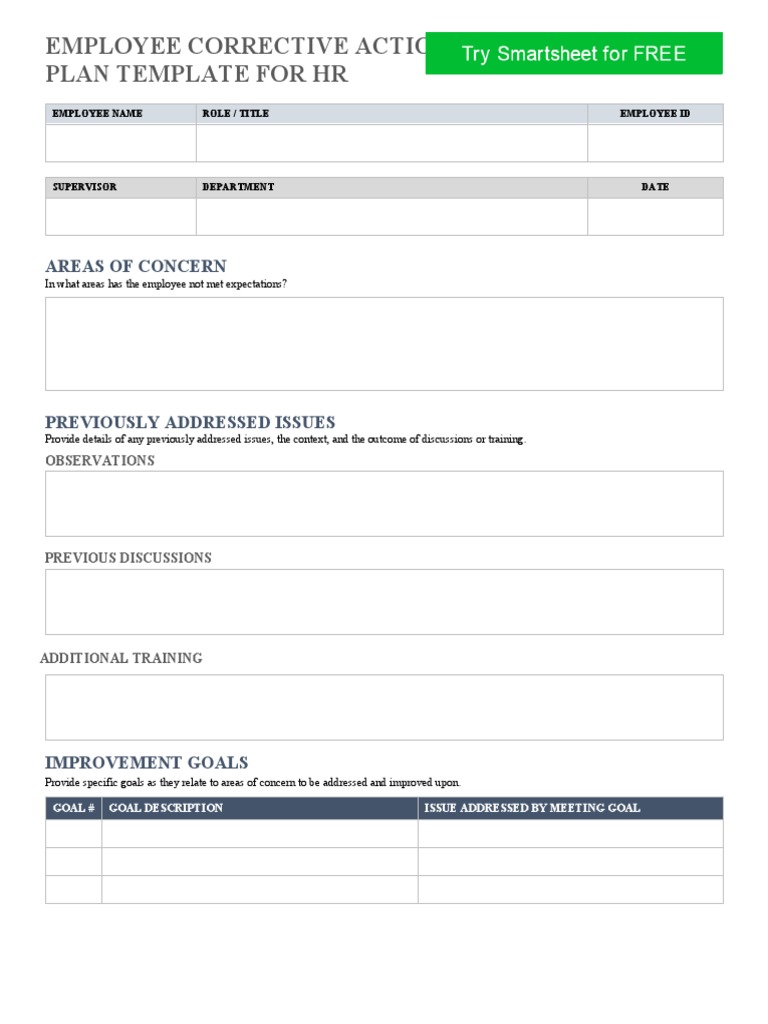 IC Employee Corrective Action Plan Template For HR 11714 - WORD | PDF ...