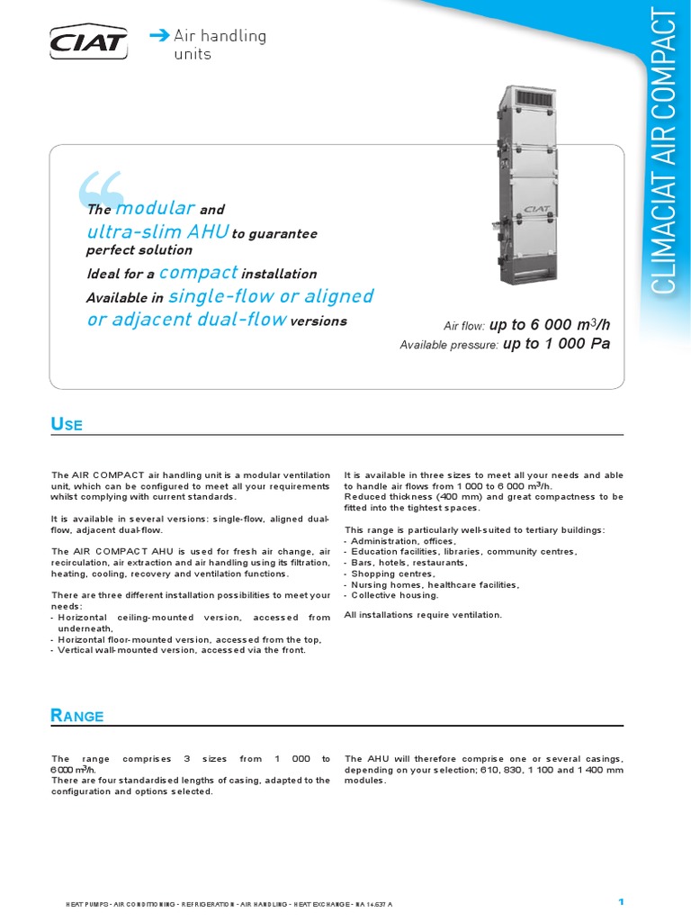 Compact Air Handling Units Overview | PDF | Heat Exchanger | Temperature