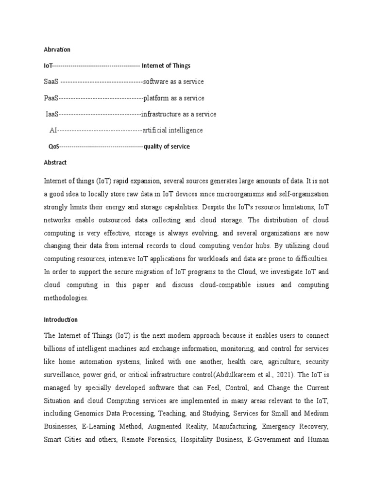 Cloud Computing Services Are Implemented in Many Areas Relevant To The IoT | PDF | Internet Of ...