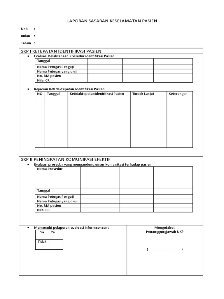 Form Sasaran Keselamatan Pasien | PDF Form Sasaran Keselamatan Pasien | PDF