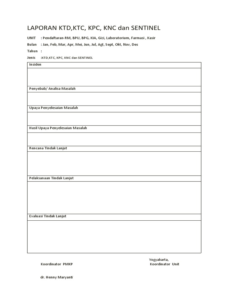 Form. Laporan KTD, KPC Dan KNC | PDF