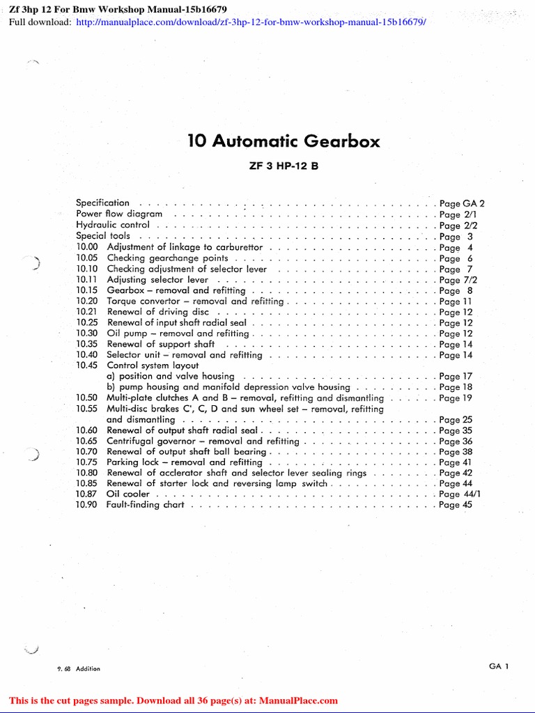 ZF 3hp 12 For BMW Workshop Manual 15b16679 | PDF | Technology & Engineering