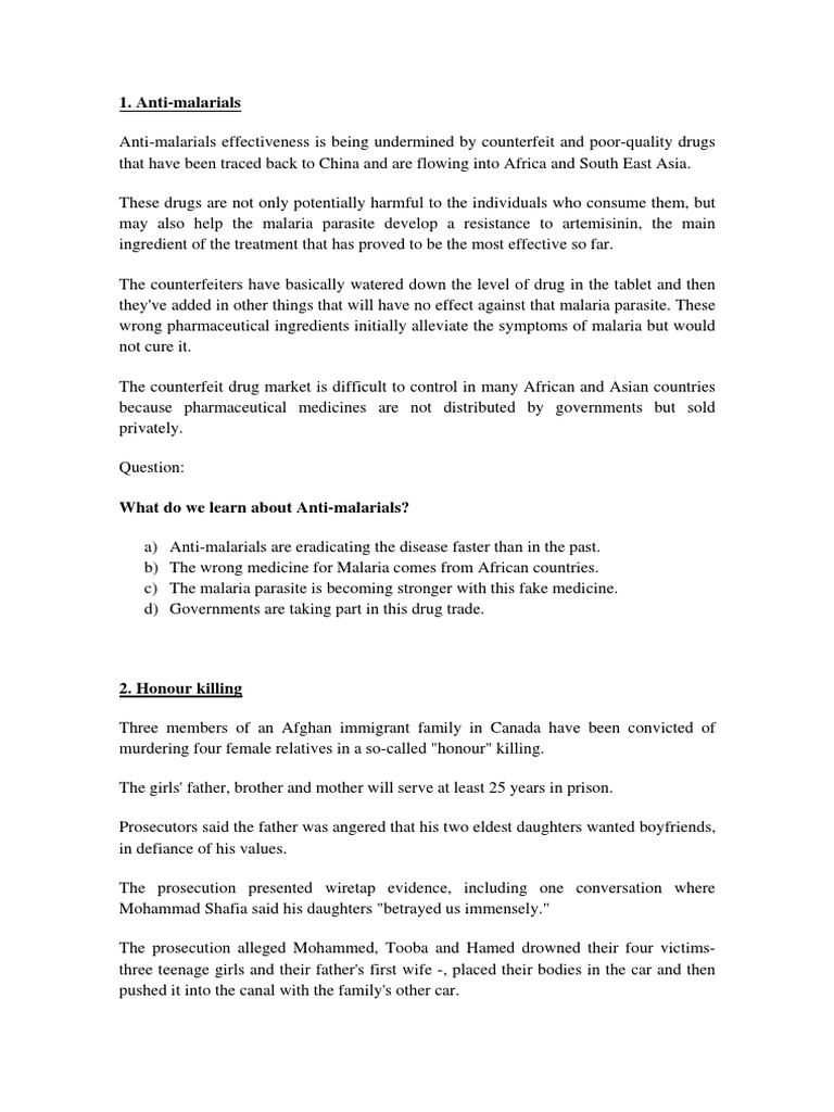 Reading Comprehension Test 8 | PDF | Malaria