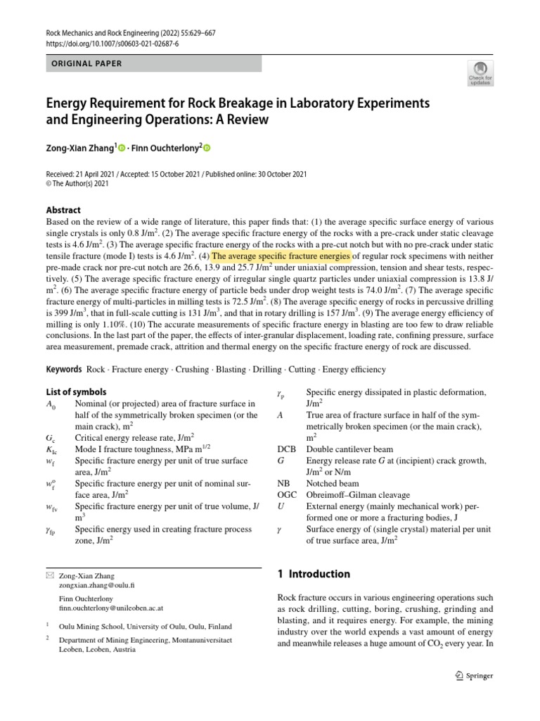 18 - Energy Requirement For Rock Breakage in Laboratory Experiments | PDF | Fracture | Fracture ...