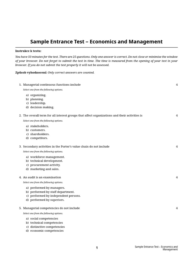 Sampletest Economics Management | PDF | Elasticity (Economics) | Supply ...