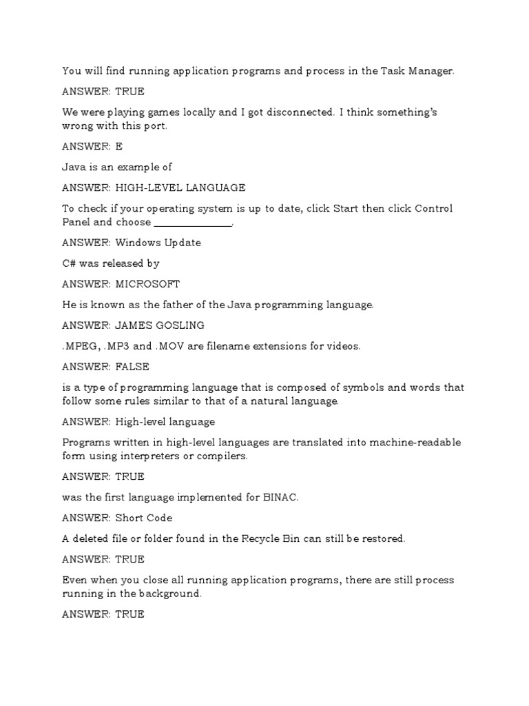 Computer Programming Quiz 2 | PDF | Computer Programming | Programming Language