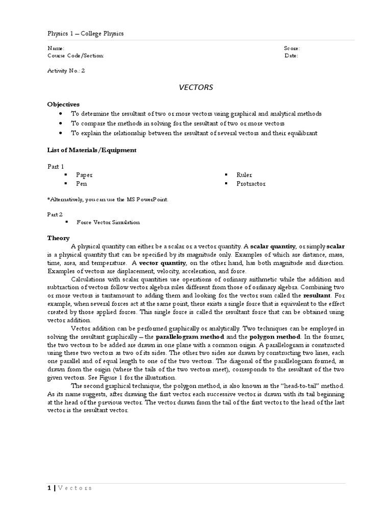 Lab Act 3 - Vectors | PDF | Euclidean Vector | Force