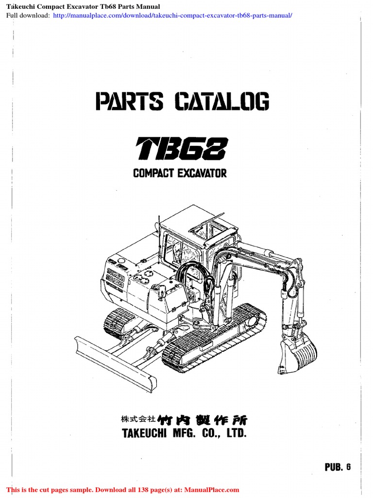 Takeuchi Compact Excavator Tb68 Parts Manual | PDF