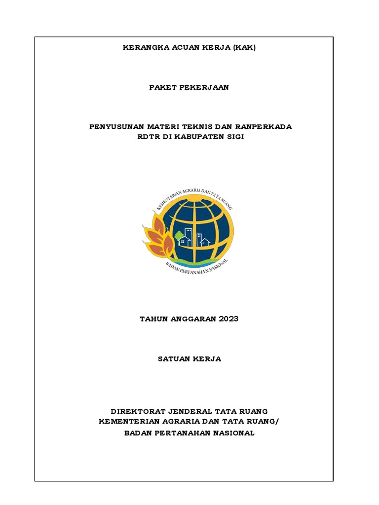 KAK Penyusunan Matek Ranperkada RDTR Di Kabupaten Sigi | PDF KAK Penyusunan Matek Ranperkada RDTR Di Kabupaten Sigi | PDF