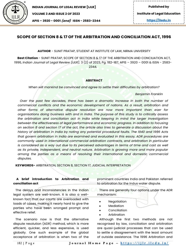 Scope of Sections 8 & 17 in Arbitration Act | PDF | Arbitration | Alternative Dispute Resolution