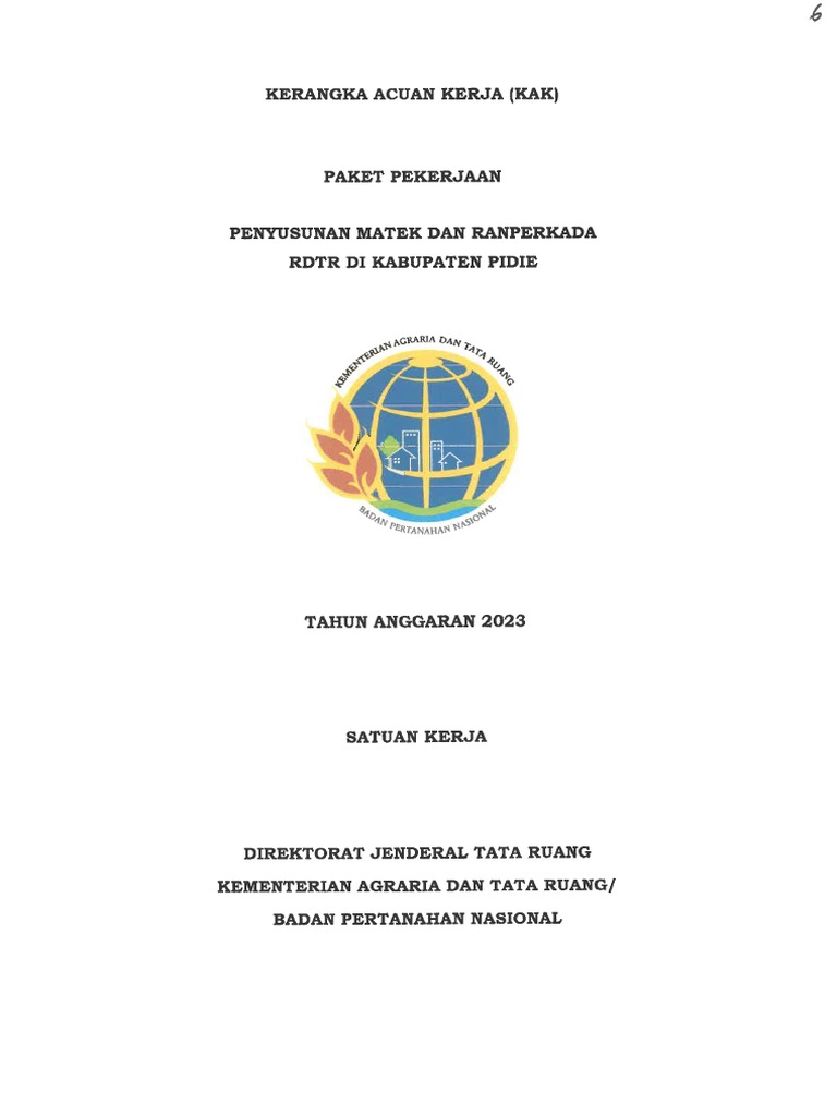 KAK Penyusunan Matek Dan Ranperkada RDTR Di Kabupaten Pidie | PDF KAK Penyusunan Matek Dan Ranperkada RDTR Di Kabupaten Pidie | PDF