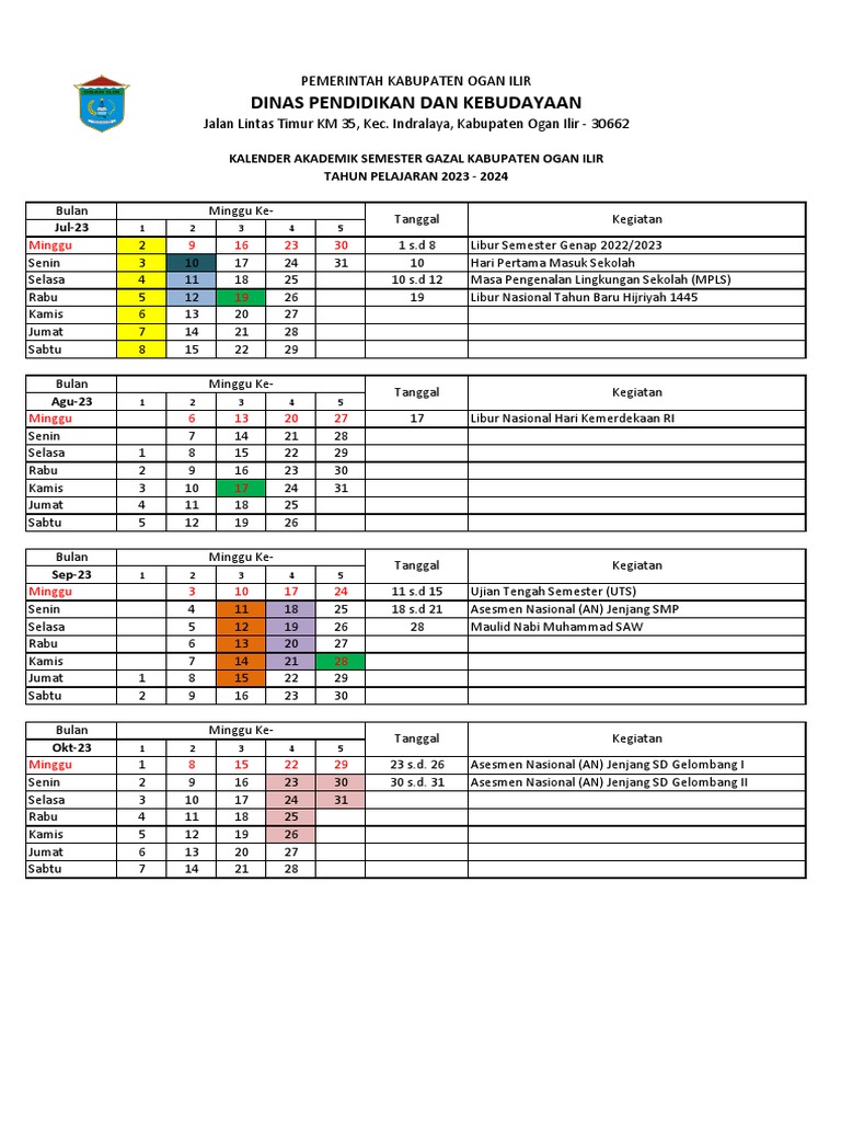 Kalender Pendidikan 2023/2024 Ogan Ilir | PDF
