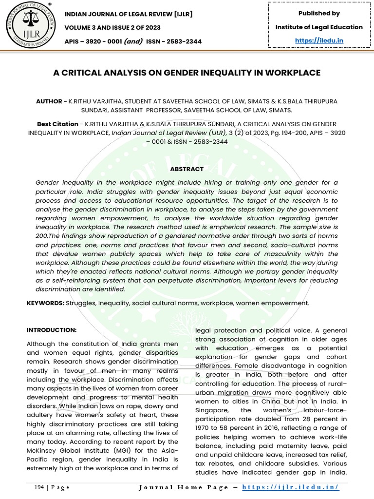 Gender Inequality in Indian Workplaces | PDF | Gender Studies | Gender ...
